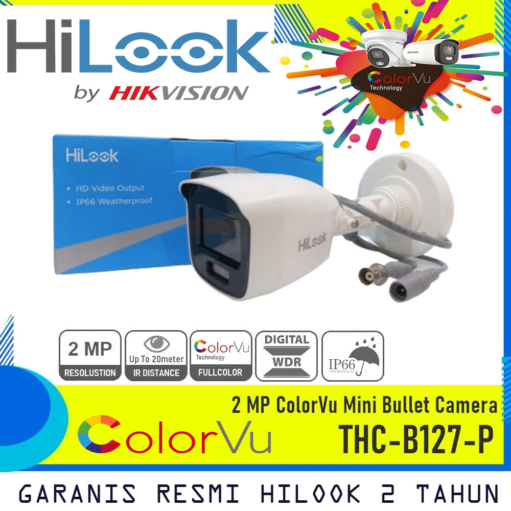 Jual CCTV Outdoor HILOOK Colorvu 2MP THC-B127-P Berwarna 24 Jam ...