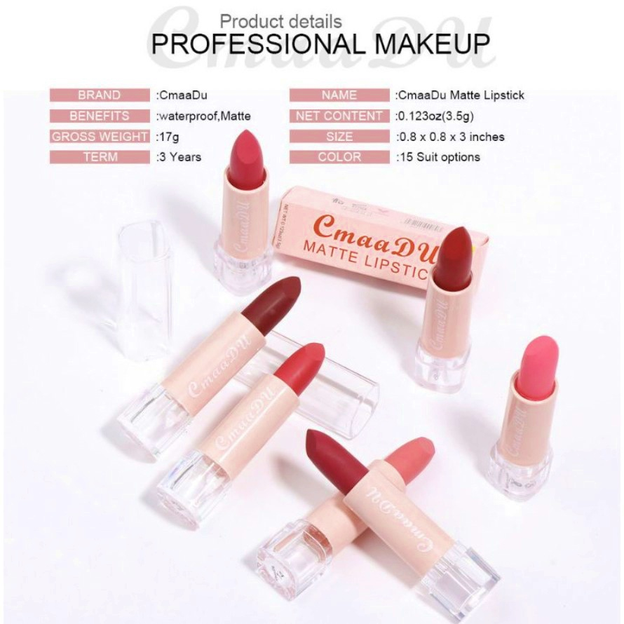 Jual CMAADU Matte Lipstik 12 Colour Waterproof Lipstick Long Lasting ...