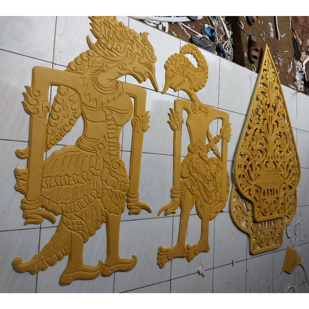 Jual wayang ukir spon karet 3D sepasang rama dan sinta + 2 gunungan ...