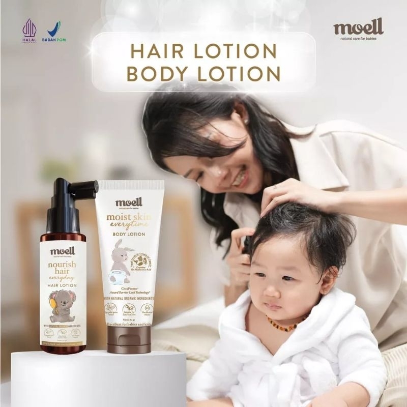 Jual Moell Paket Bundling Moell Body Lotion 185gr + Moell Hair Lotion ...