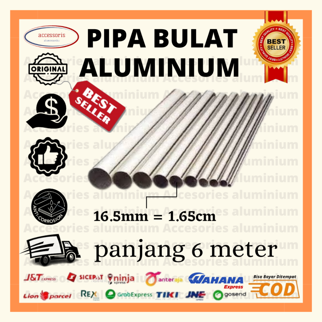 Jual Pipa Bulat Aluminium Panjang 6m | Gratis Ongkos Potong MIN 50cm MAX 200cm | Shopee Indonesia