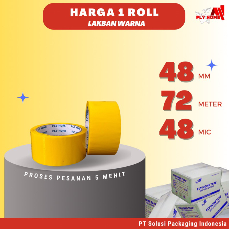 Jual FLYHOME Lakban warna kuning 72 yard 1 roll 48mm x 72yard 2inchi ...