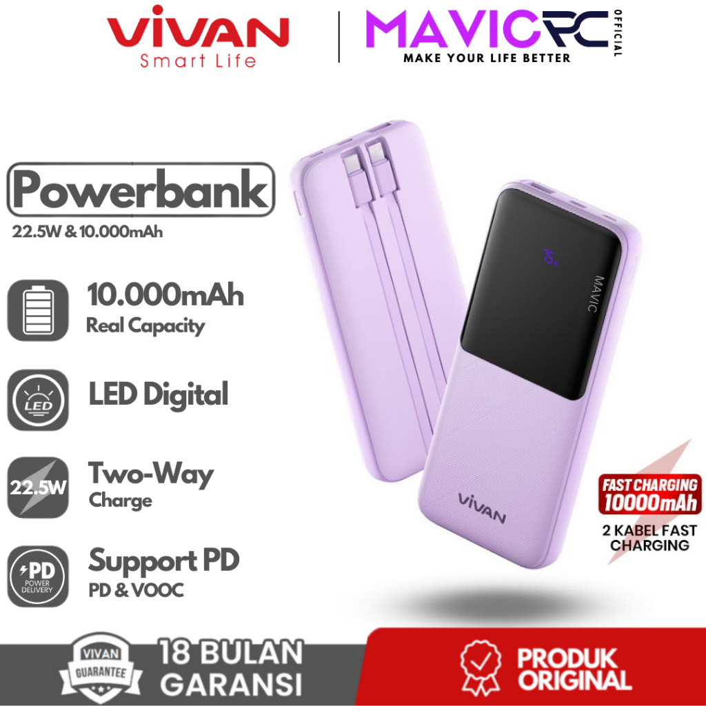Jual VIVAN VPB-E10 Powerbank 10000 mAh 4 Output Fast Charging 22.5W PD ...