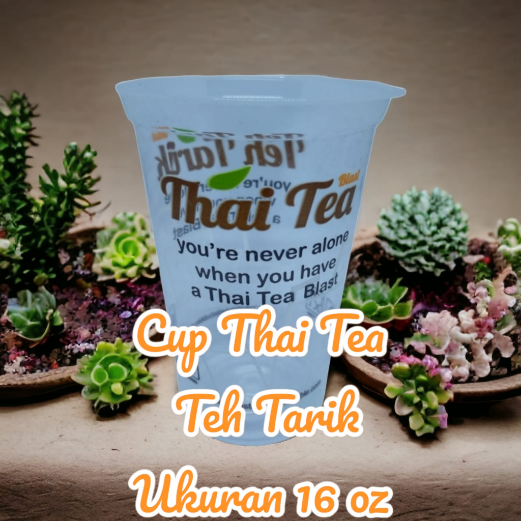 Jual Cup Motif Thai Tea & Teh Tarik / Gelas Plastik 16 oz (50pcs ...