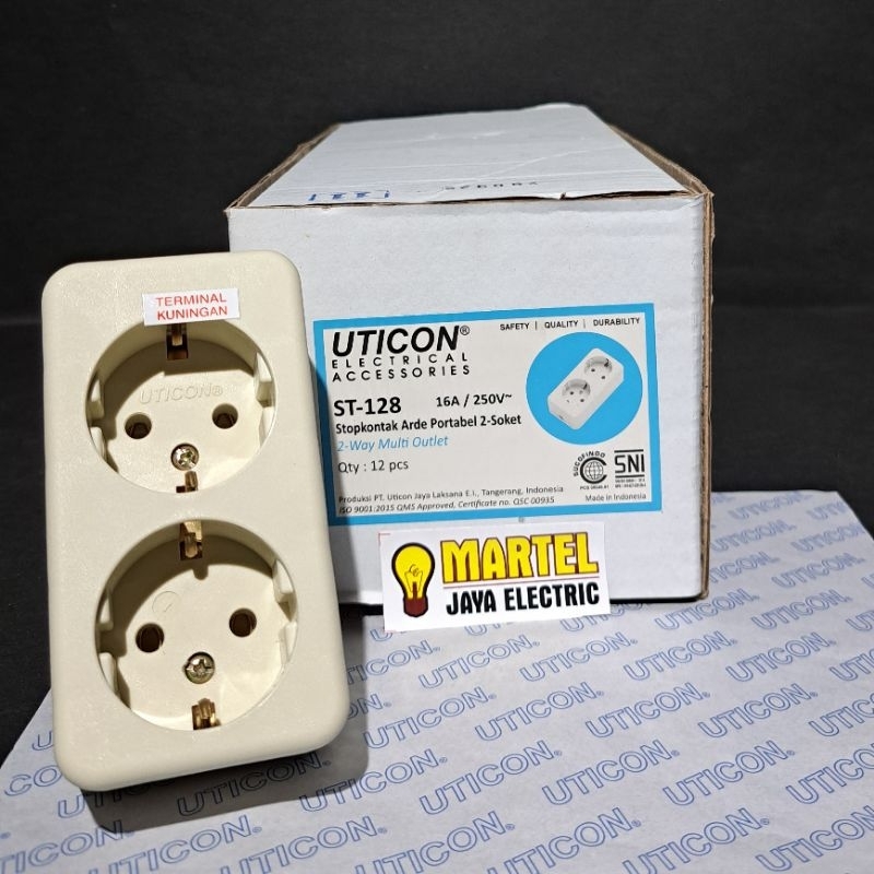 Jual Stop kontak arde uticon 2 lubang st-128 terminal kuningan asli | Shopee Indonesia