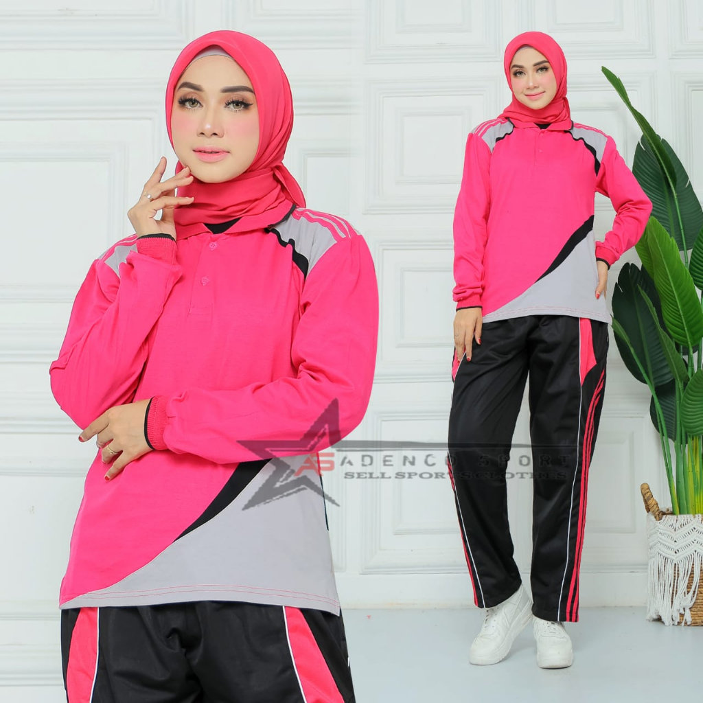 Jual Baju Olahraga Wanita 1 Set / Setelan Baju Olahraga Kerah Wanita Lengan Panjang / seragam ...