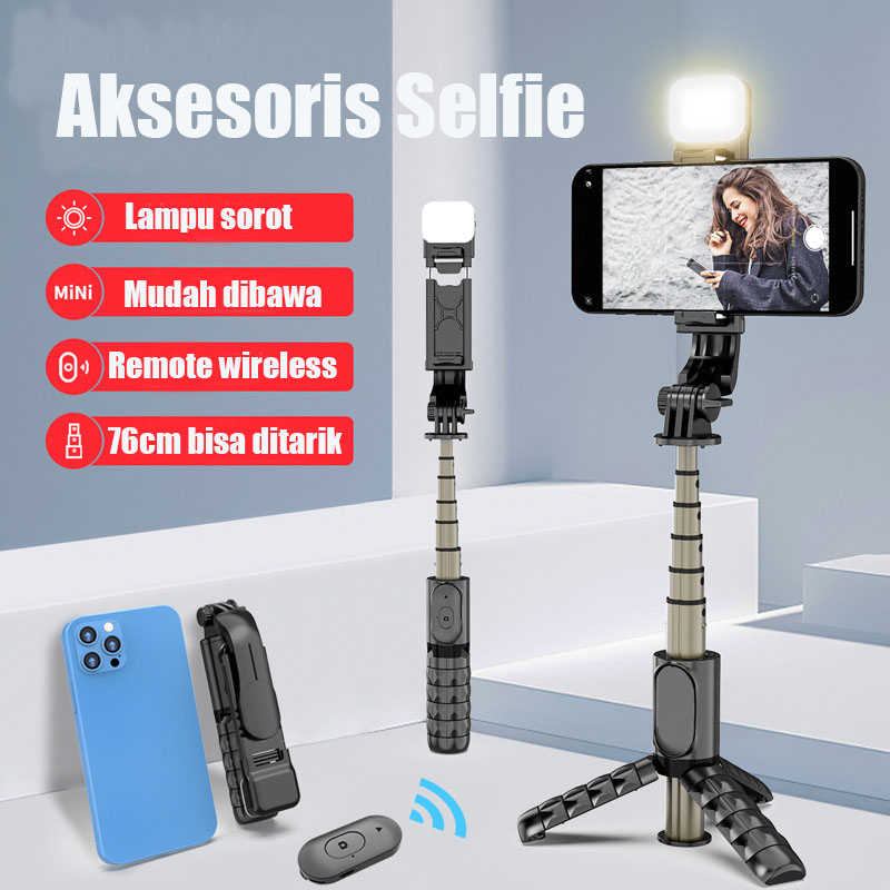 Jual Mini Selfie Stick Tongsis Bluetooth Tripod LED Fill Light TONGSIS | Shopee Indonesia