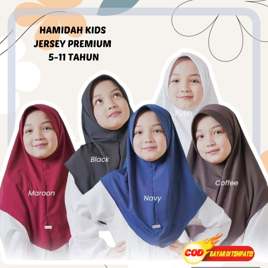 Jual Kerudung anak Bergo hamidah Jersey premium Usia 5-11 tahun Jilbab instan anak Hijab sekolah ...