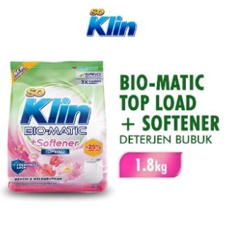 Jual SO KLIN bio-matic detergent powder + softener top load 1800g/1.8kg | Shopee Indonesia