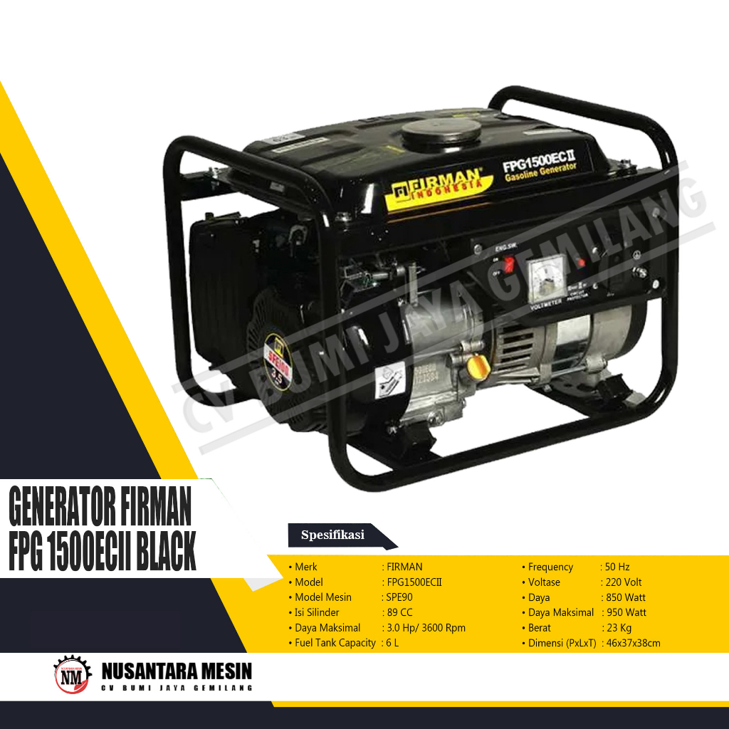 Jual MESIN GENSET / GENERATOR FIRMAN FPG 1500 ECII BLACK 950 WATT ...