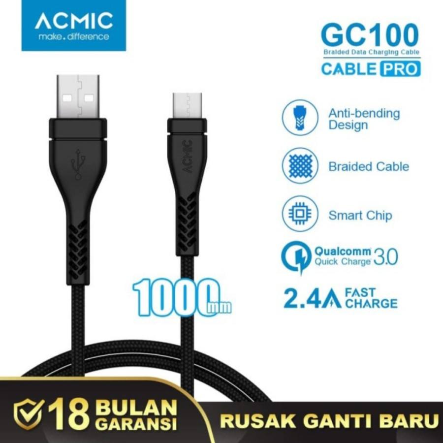 Jual Acmic GC100 Kabel Data Type C 100cm Fast Charging Cable | Shopee ...