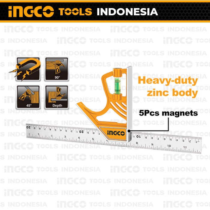 Jual Combination Square INGCO HSR530255 - Penggaris L Siku Tukang ...