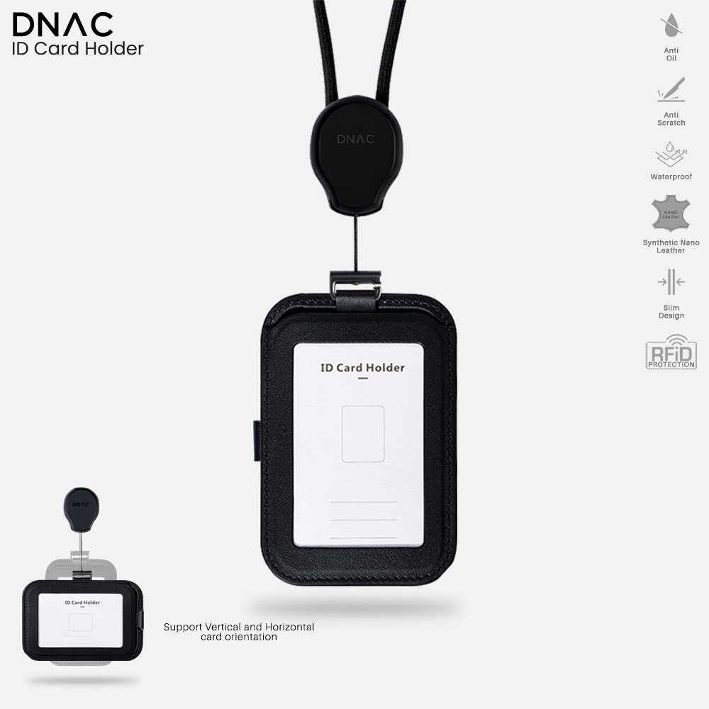 Jual DNAC ID Card Holder and Card Slots with Ribbon Lanyard - Black ...