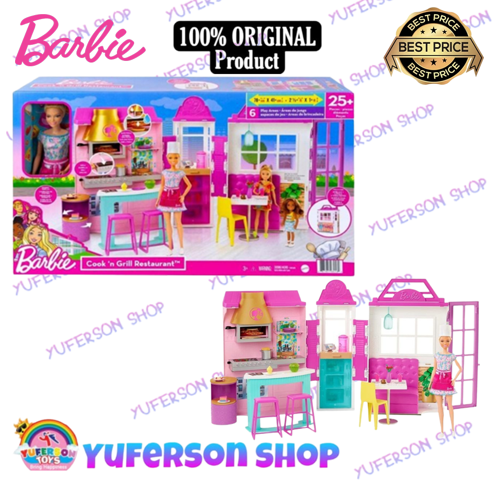 Jual Barbie Cook N Grill Restaurant Playset with Barbie Doll Original ...