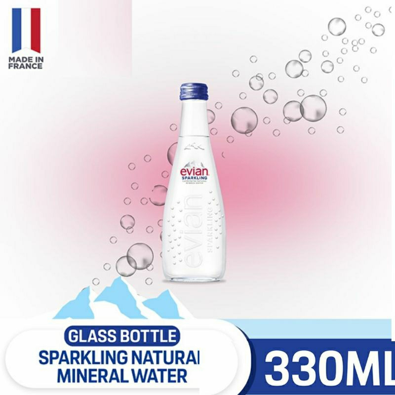 Jual Evian Sparkling Natural Mineral Water 330ml Kemasan Botol Kaca Original Prancis | Shopee ...