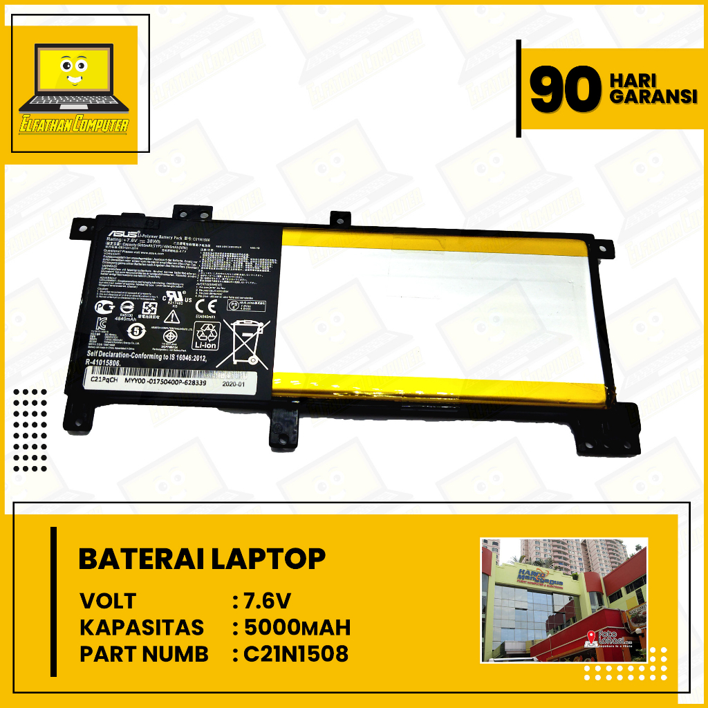 Jual Baterai Laptop Asus VivoBook X456UA, X456UB, X456UF, X456UJ, X456UR, X456UV, (C21N1508 ...