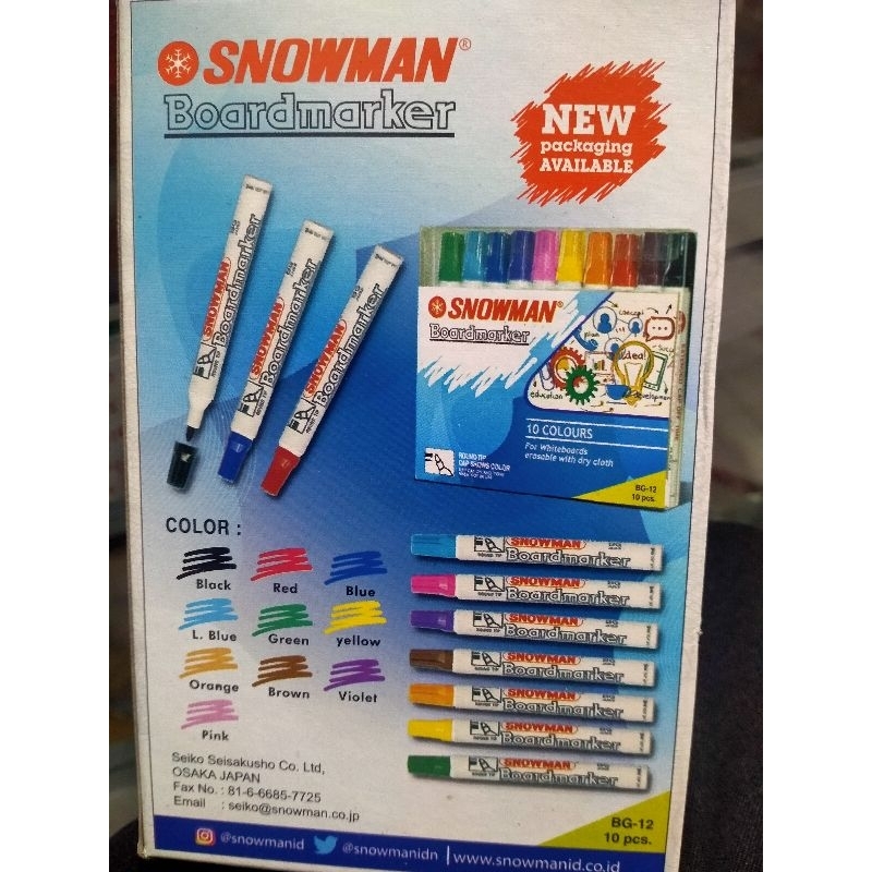 Jual spidol papan tulis snowman boardmaker hitam, merah, biru per dus ...