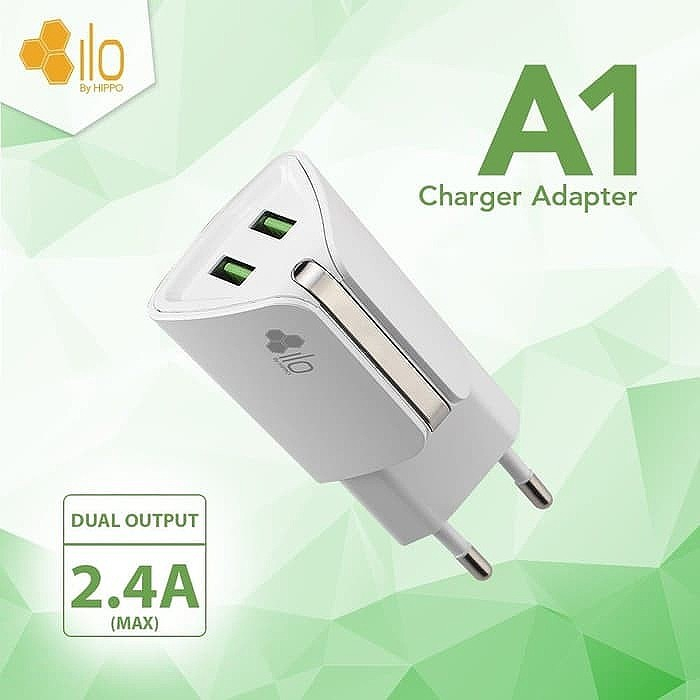 Jual HIPPO Ilo A1 Adapter Charger 2 Port 2.4A (Free 1 pcs Data Cable ...