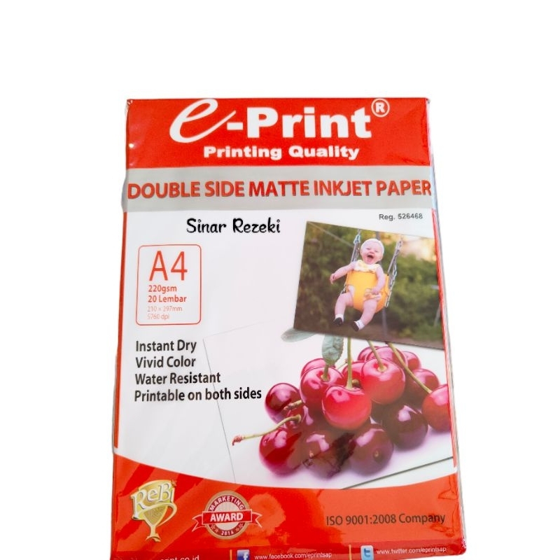 Jual 20 lembar!! Double side matte inkjet paper/A4/dobelside matte ...