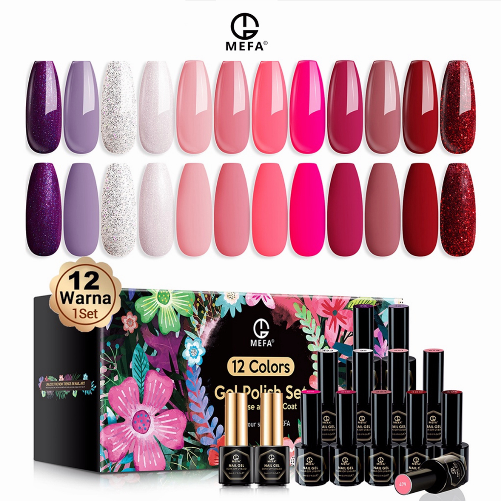 Jual MEFA Gel Nail Polish 12 warna Red Light Pink Gel Nail Set Polish ...