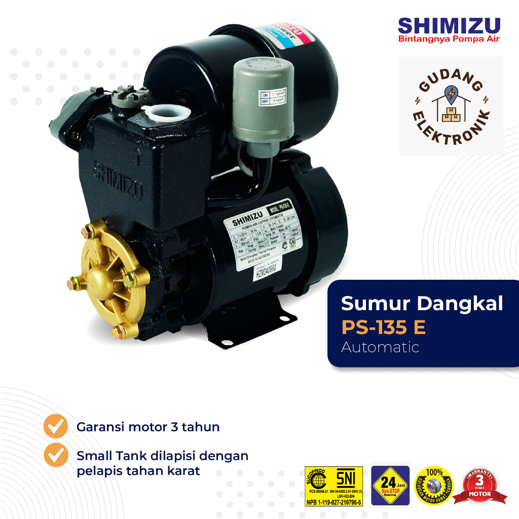 Jual Shimizu Pompa air Sumur Dangkal Otomatis Automatic Pump PS 135 E / PS135E / PS-135E / PS ...