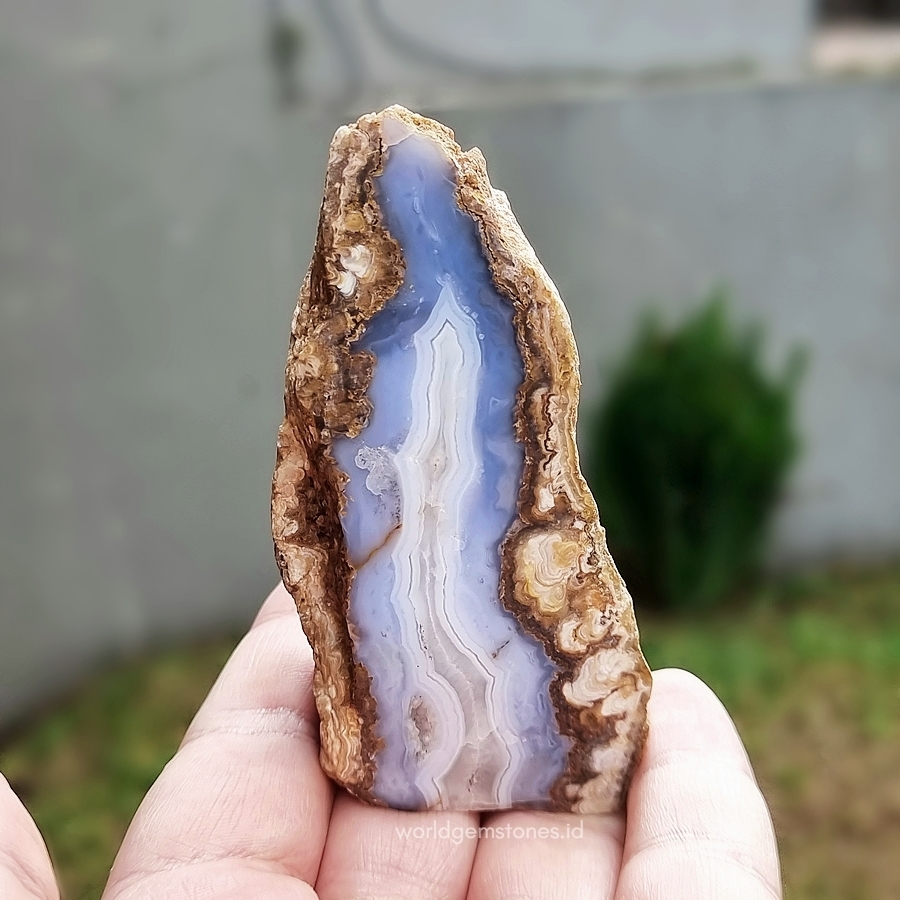 Jual Natural Blue Lace Agate Banded - Blue Chalcedony Slab ( 2.3.5RS ...