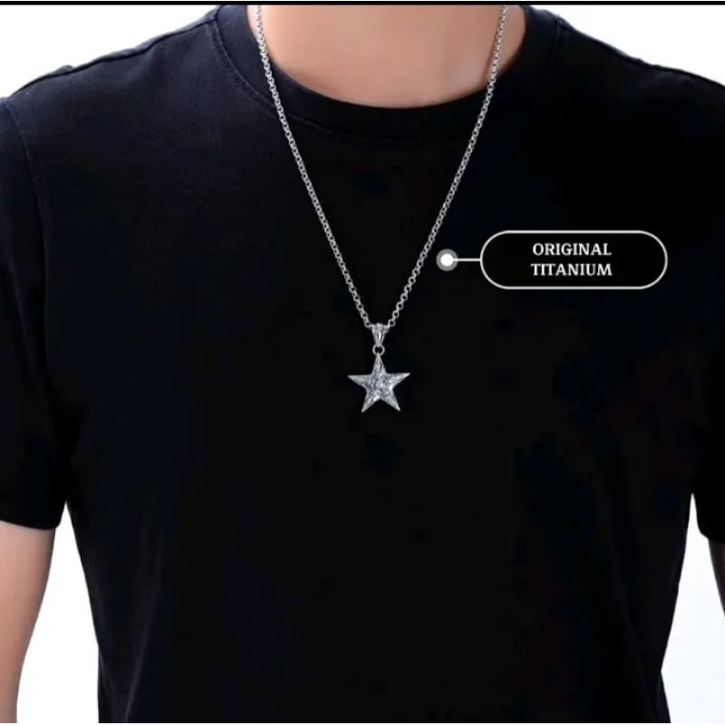 Jual KALUNG PRIA TITANIUM LIONTIN BINTANG MODEL TERBARU ANTI KARAT DAN ...