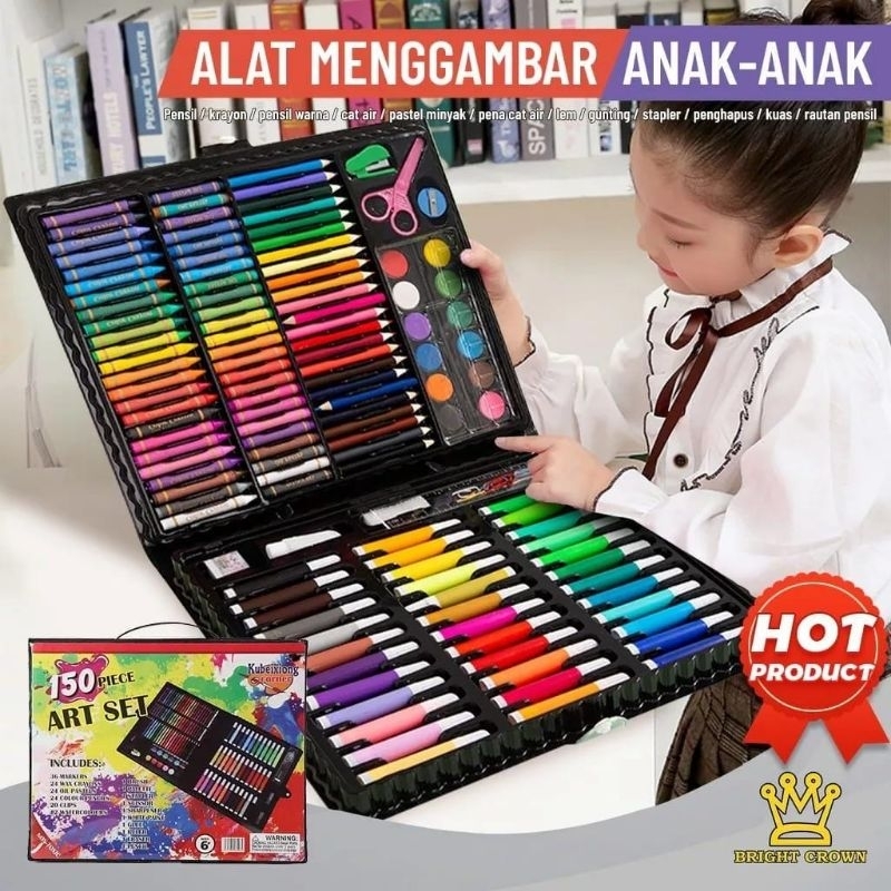 Jual (READY WARNA BIRU) ALAT GAMBAR ANAK | ART | CRAYON 1 SET 150 PCS ...