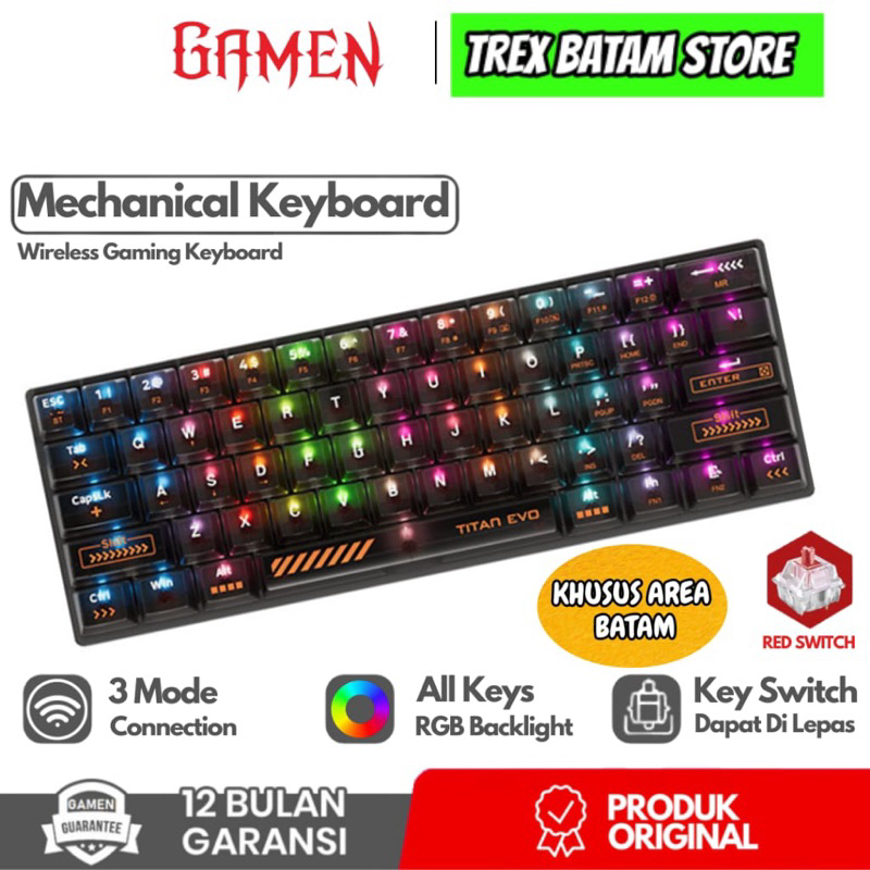 Jual GAMEN MECHANICAL KEYBOARD TITAN EVO MULTI WIRELESS MODE RGB ...