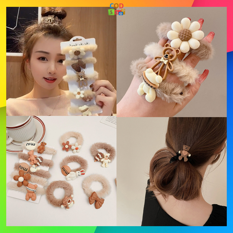 Jual COD - F5852 Ikat Rambut Bulu Lembut Fashion Korea Import ...