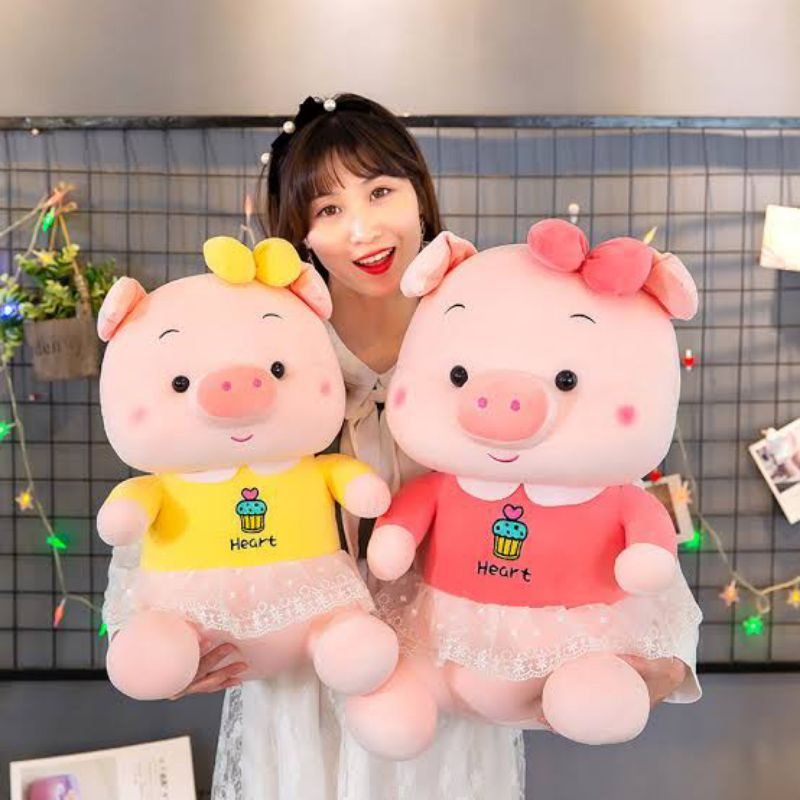 Jual Boneka babi gemoy pake renda ukuran -+45cm bahan halus cocok untuk ...