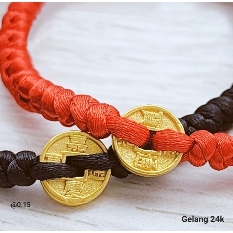 Jual gelang tali cina keberuntungan charm koin cina pipih emas asli 24k ...