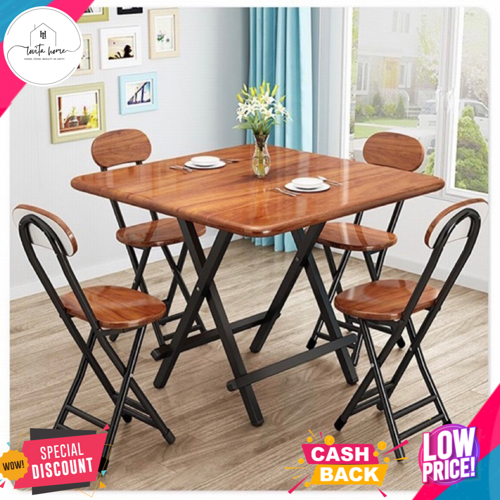 Jual SET MEJA MAKAN MINIMALIS 4 Kursi Lipat / DINNER TABLE / MEJA MAKAN Lipat Portable / Kursi ...