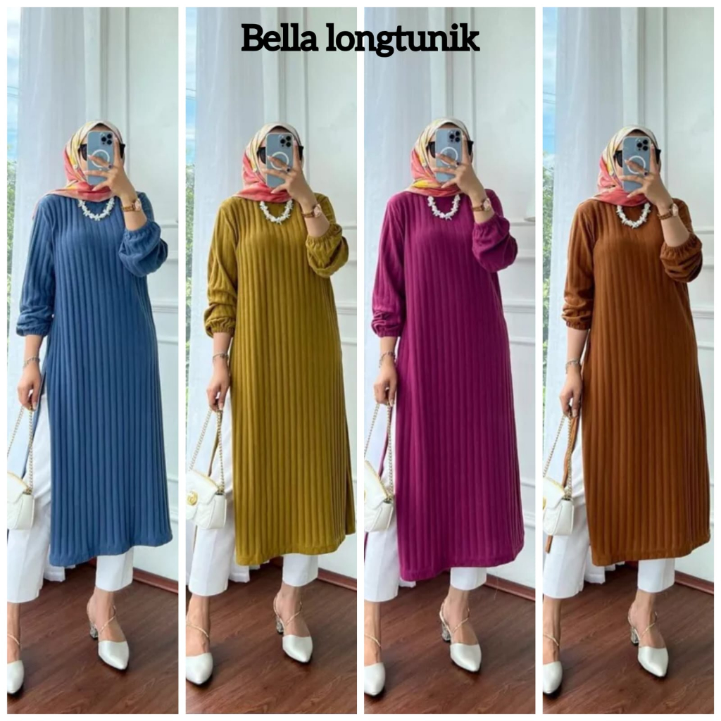 Jual BELLA LONG TUNIK KNIT HORNET PREMIUM BELAH SAMPING | Shopee Indonesia
