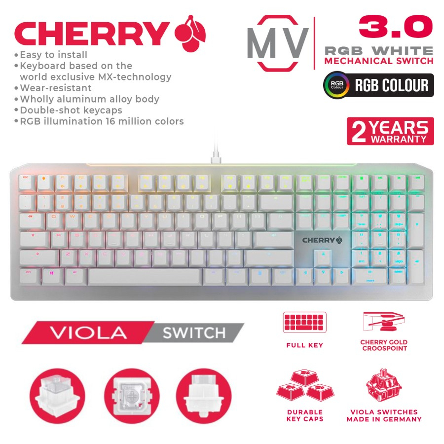 Jual CHERRY Viola switches MV 3.0 Mechanical gaming keyboard - RGB WHITE | Shopee Indonesia