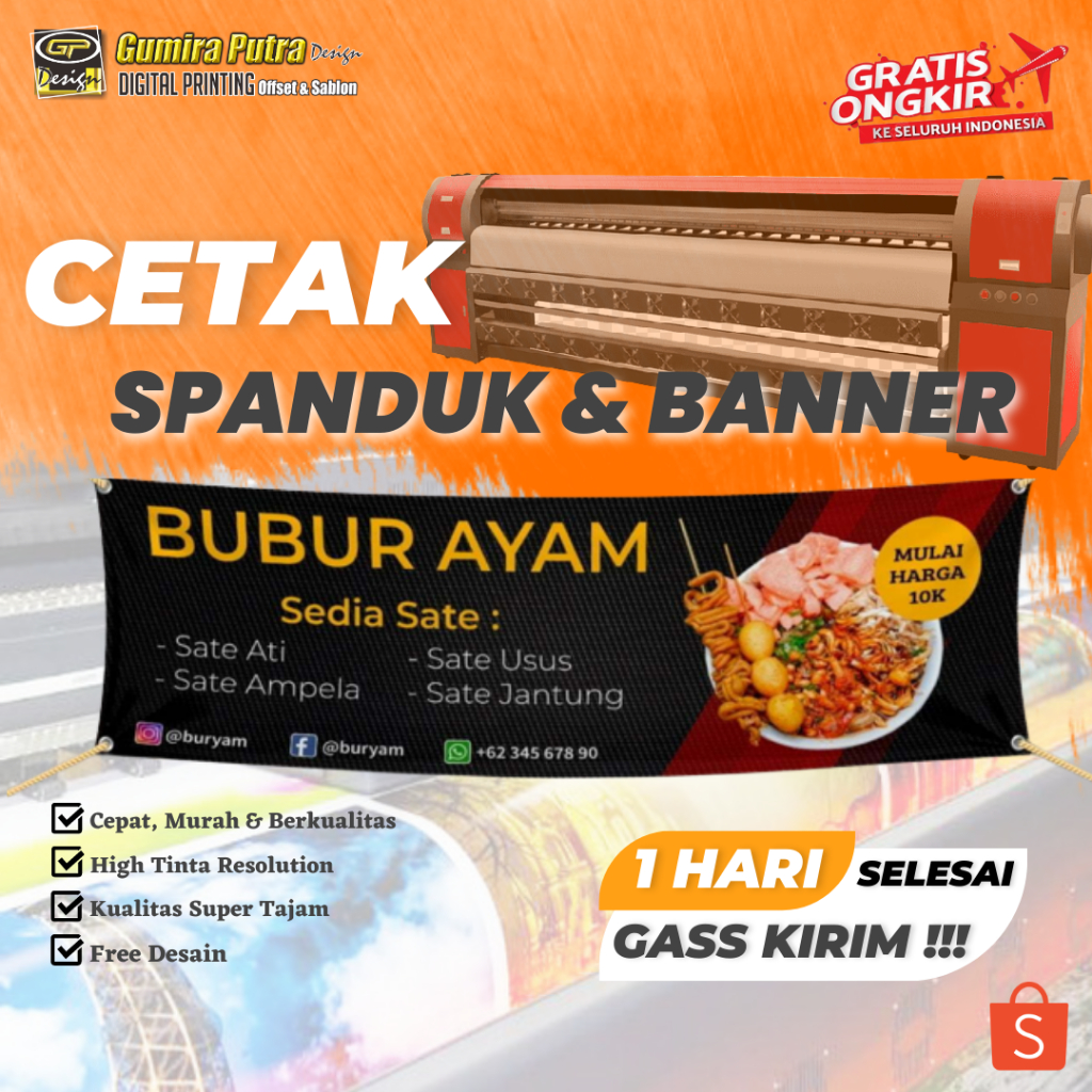 Jual Cetak Banner, Spanduk, Baliho 280 Gram Tajam, Pekat, Sehari Jadi!!! | Shopee Indonesia