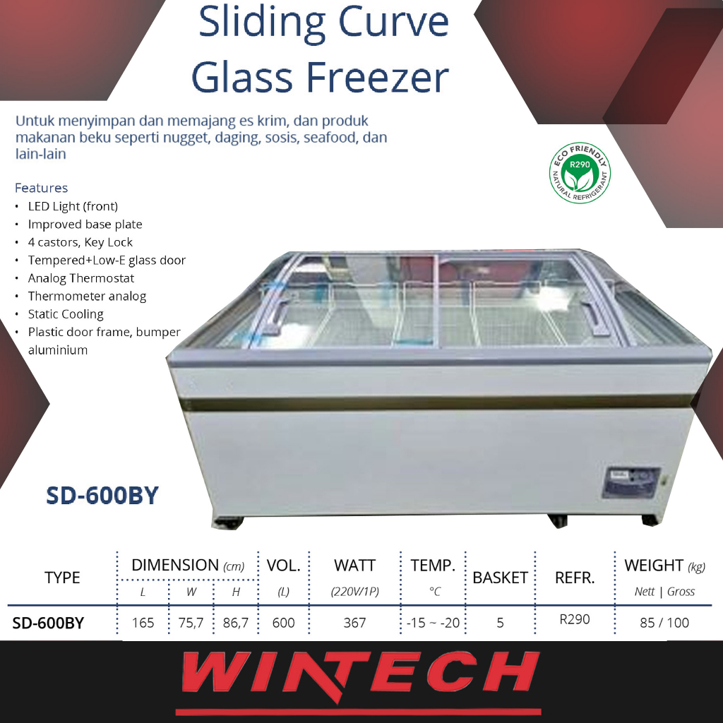 Jual Gea SD-600BY Sliding Curve Glass Freezer - Freezer Box Kaca Geser ...