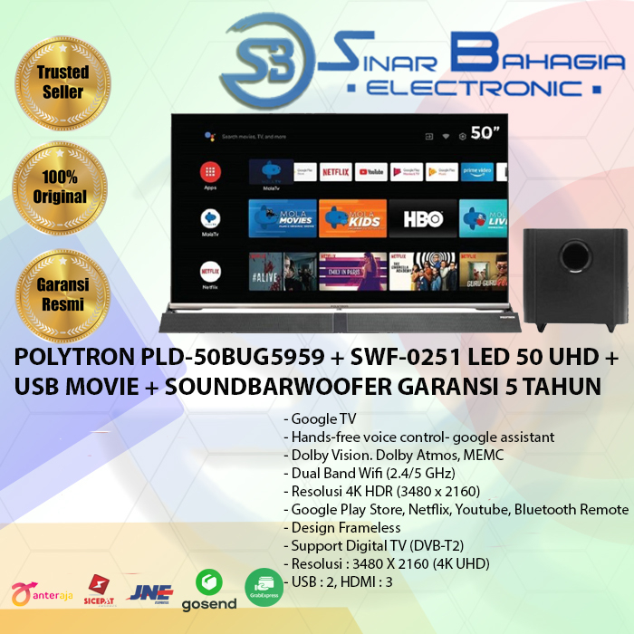 Jual POLYTRON PLD-50BUG5959 + SWF-0251 LED 50 UHD + USB MOVIE + SOUNDBARWOOFER GARANSI 5 TAHUN ...