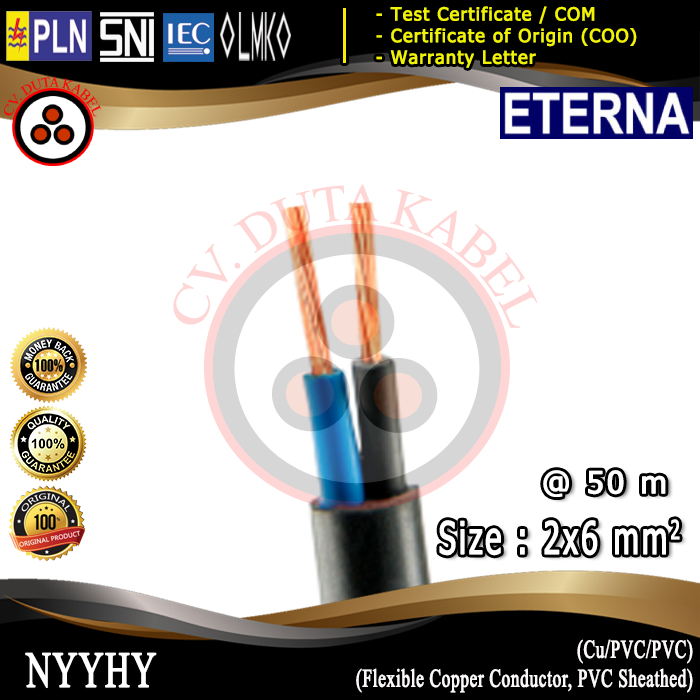 Jual Kabel NYYHY 2x6 mm2 ETERNA (50 m) /2x6mm2/2 x 6 mm2/2x6mm | Shopee ...