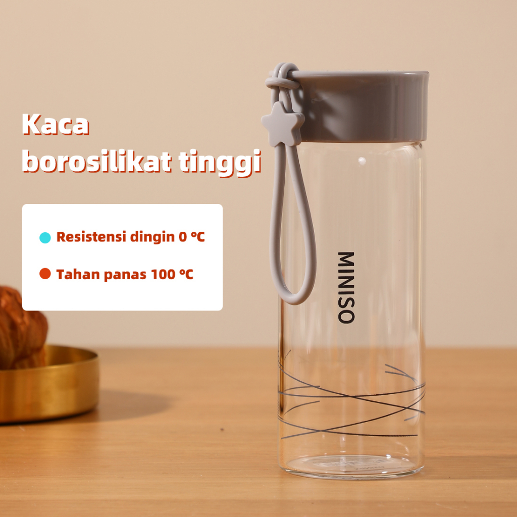Jual MINISO - Botol Minum Kaca 300ml Botol Air Minum Kecil BPA Free ...