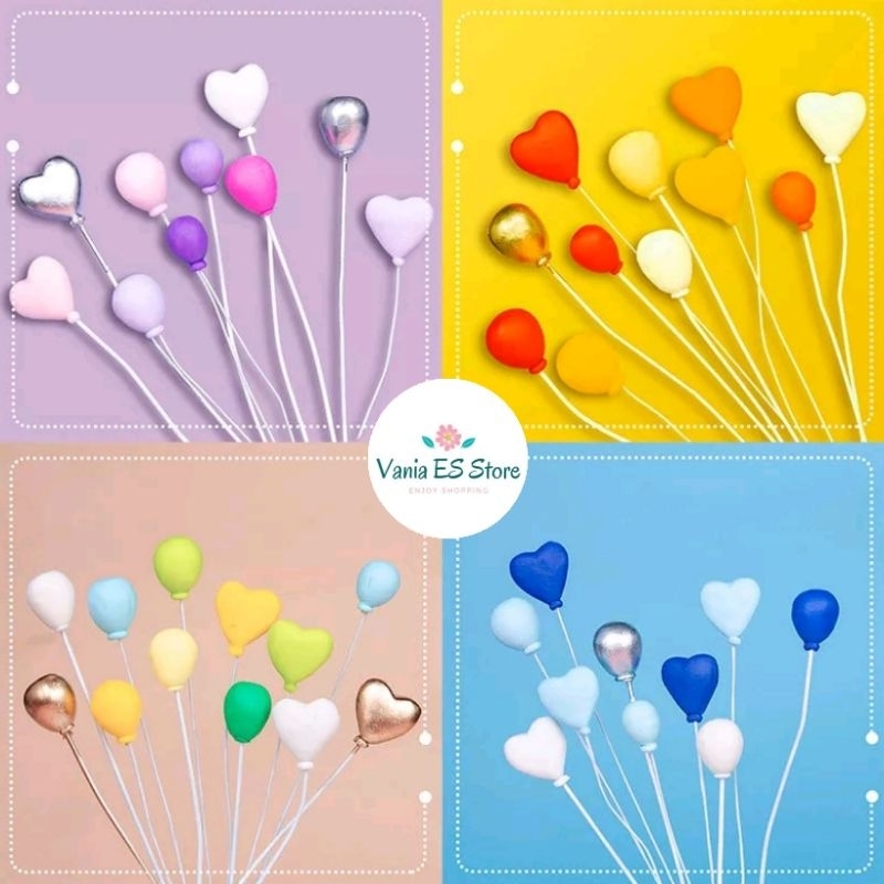 Jual 10 Pcs/Set Topper Cake Balloons and Hearts Mix Colour Clay ...