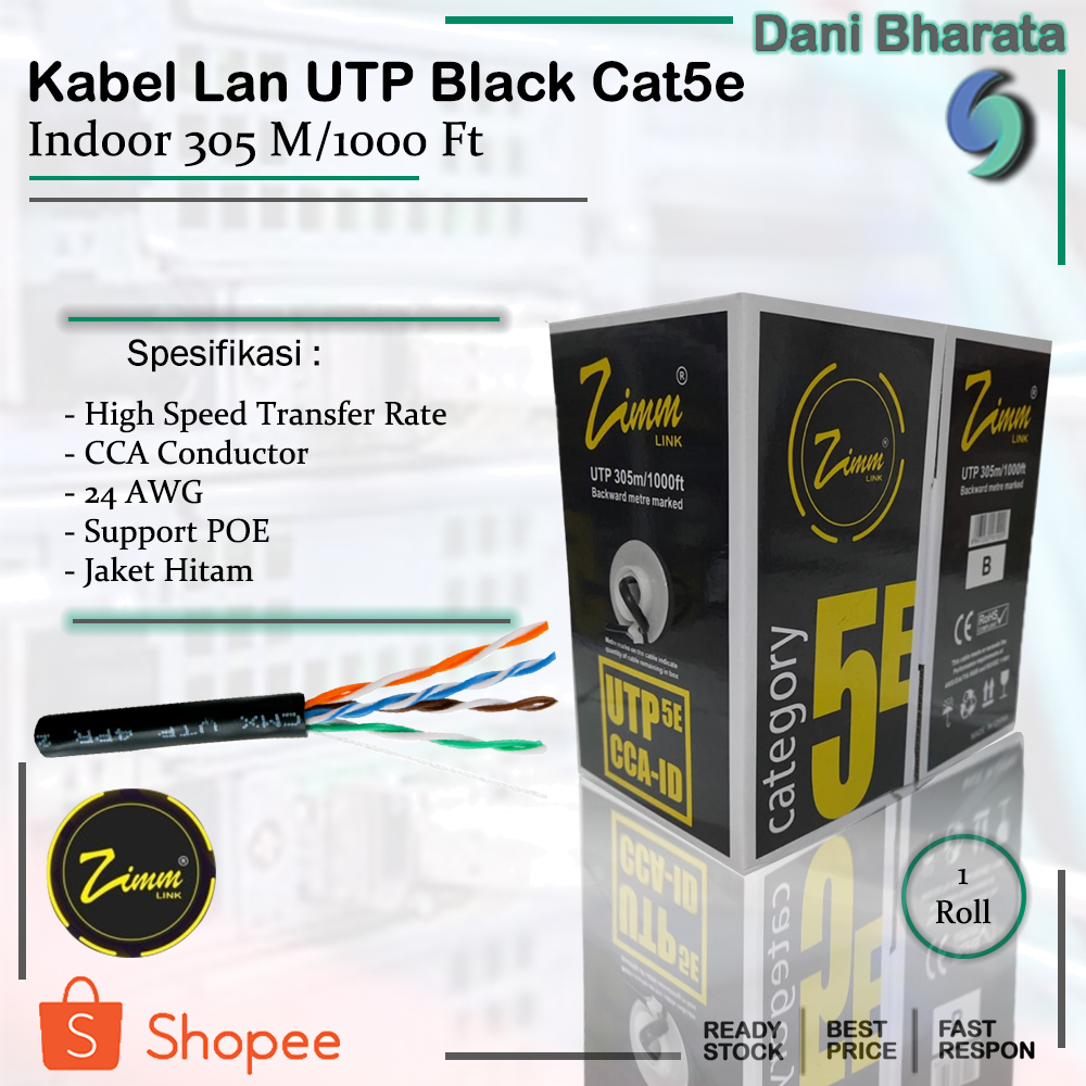 Jual Kabel Lan UTP Cat 5e cable lan Black panjang 305 meter/1000 ft ...