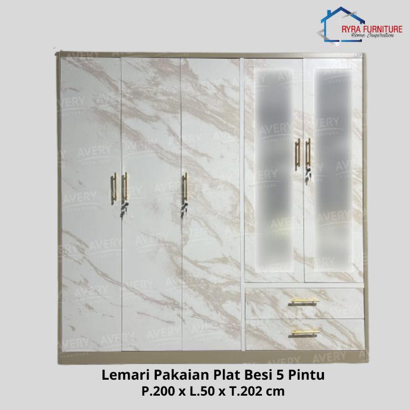 Jual LEMARI PAKAIAN BESI 5 PINTU TINGGI 2 METER/LEMARI PAKAIAN MEWAH MODERN - AVERY | Shopee ...