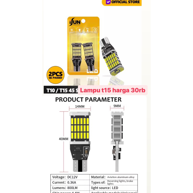 Jual LAMPU LED MUNDUR T15 T10 W16W CANbus 45 LED SUPER BRIGHT ERROR FREE HARGA SEPASANG PALING ...