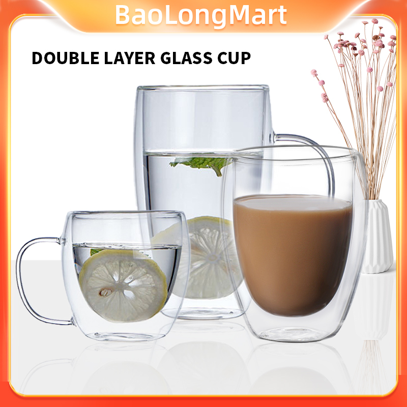 Jual Dua Lapis Cangkir Kopi Double-Wall Gelas mug cup Anti Panas Susu Kaca Cup | Shopee Indonesia