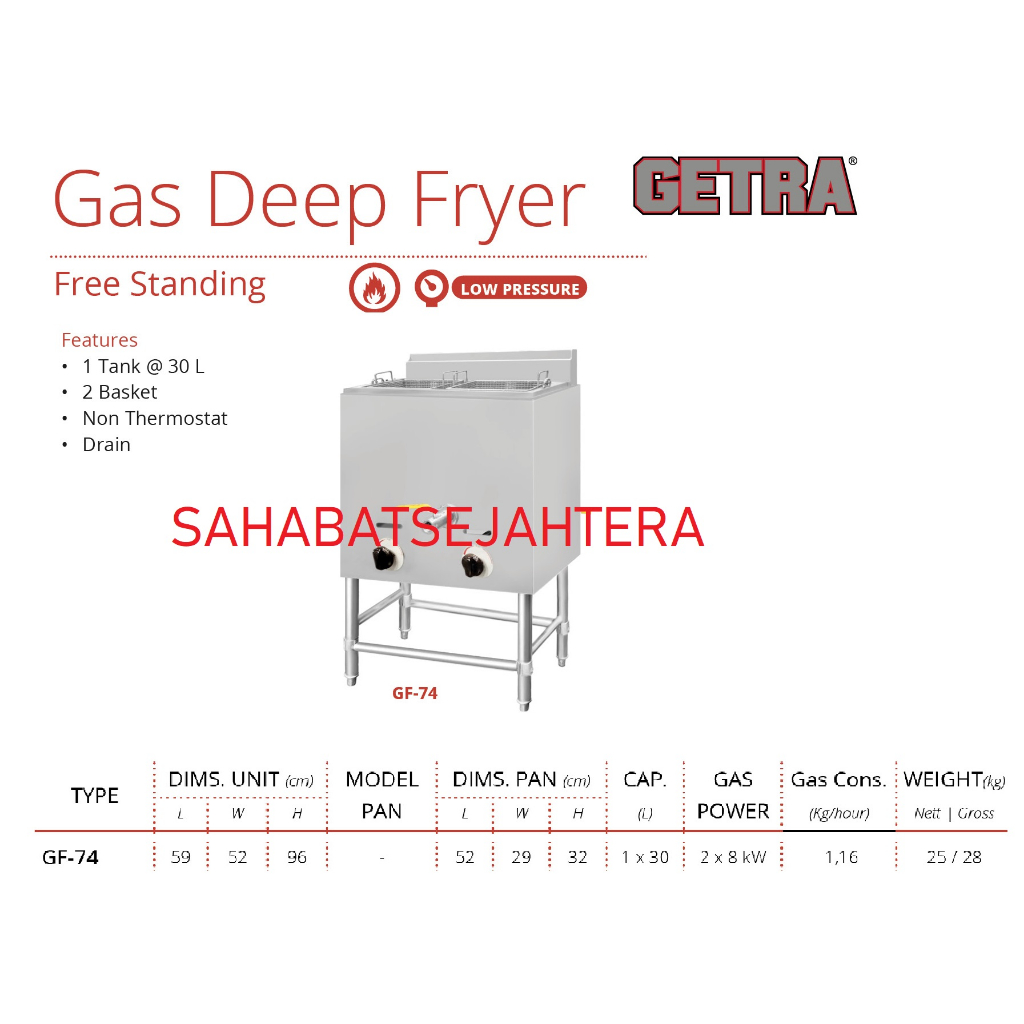 Jual GETRA Gas Deep Fryer GF-74 Mesin Penggorengan Gas | Shopee Indonesia
