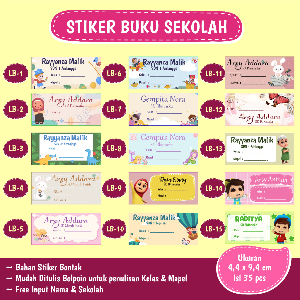 Jual Isi 35 pcs STIKER CUSTOM NAMA SEKOLAH ANAK | LABEL BUKU | STIKER ...