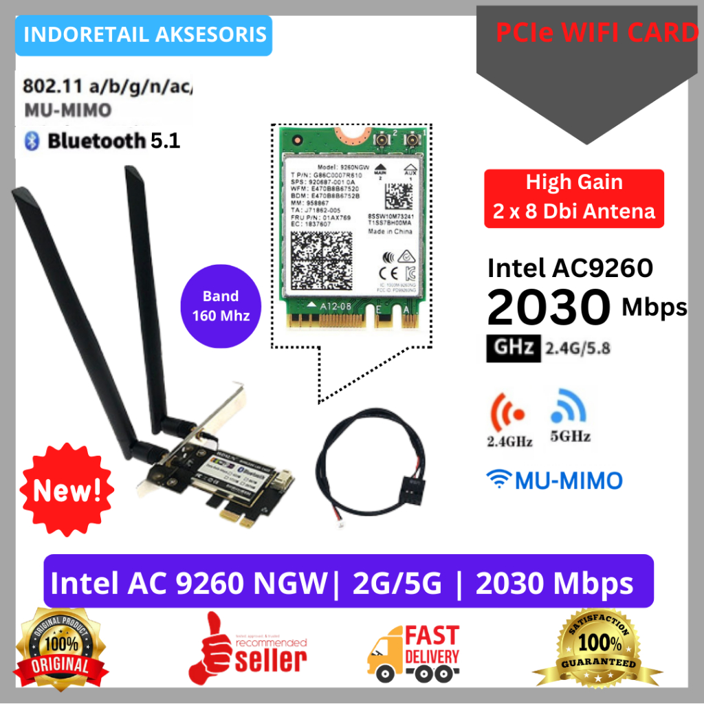 Jual PCIe Wifi Card NGFF Intel AC8265 AC7265 MT7921K AX210 AC9260 Dual ...