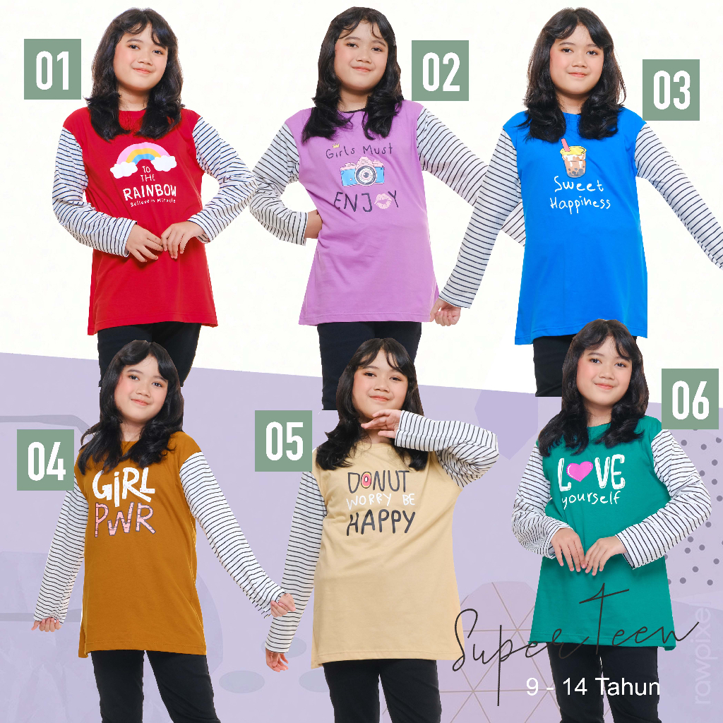 Jual BAJU ANAK PEREMPUAN TANGGUNG REMAJA STRIPE WARNA KALEM DESAIN LUCU ...