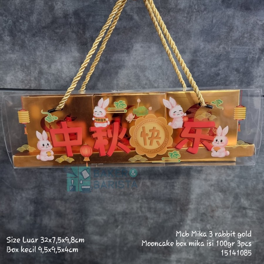 Jual Mooncake box mika 3 Rabbit Gold box mooncake 100gr isi 3pcs ...